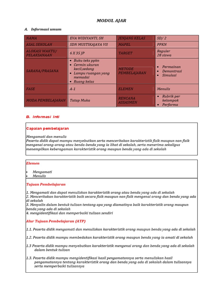 MODUL AJAR PKN Kls 2 | PDF | Karier & Perkembangan