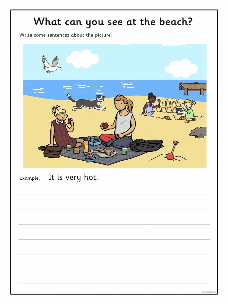 T T 252157 Beach Picnic Writing Stimulus Picture Writing Frames | PDF