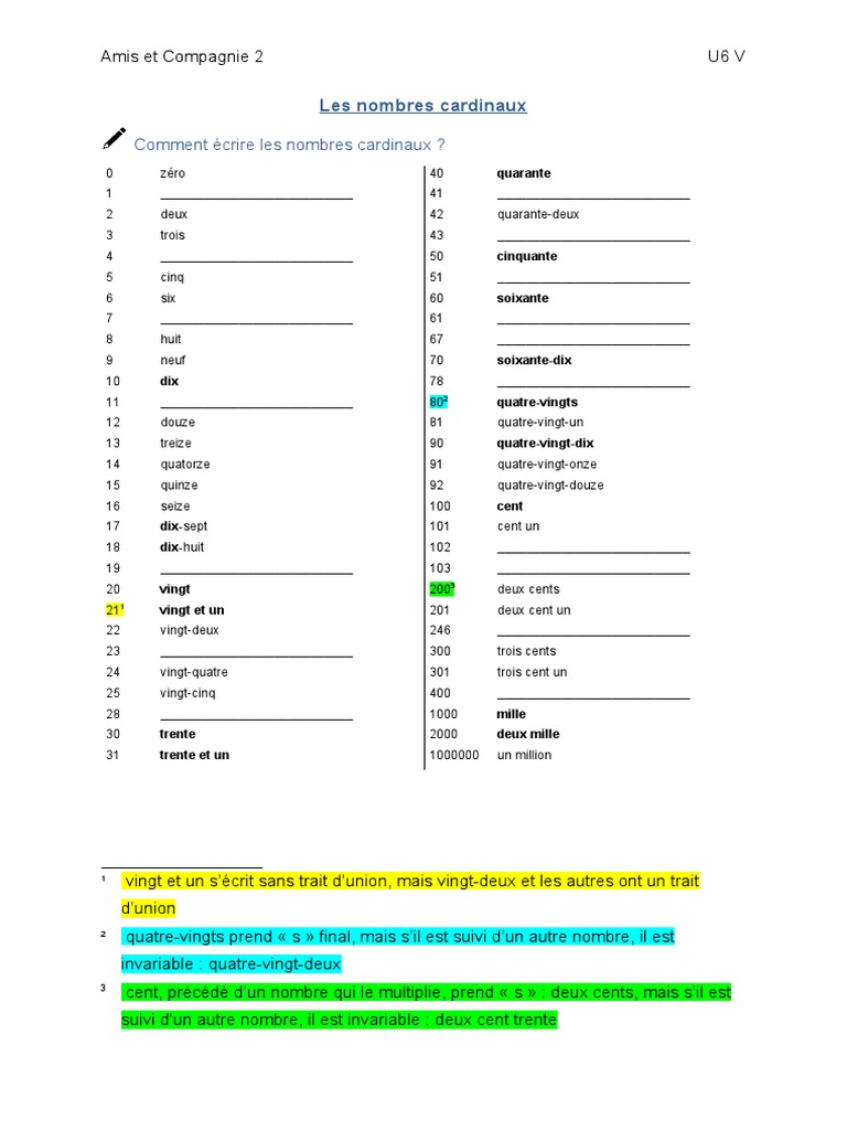 Règles d'Écriture des Nombres Cardinaux | PDF
