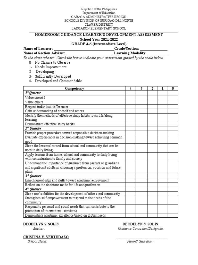 Homeroom Guidance Lda Tool | PDF | Learning | Cognitive Science