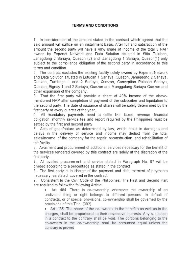 Annex Contract Terms for Expenet | PDF