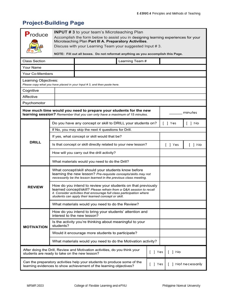 E-EDUC-4 - Project-Building Page - Input # 3 to Microteaching Project ...