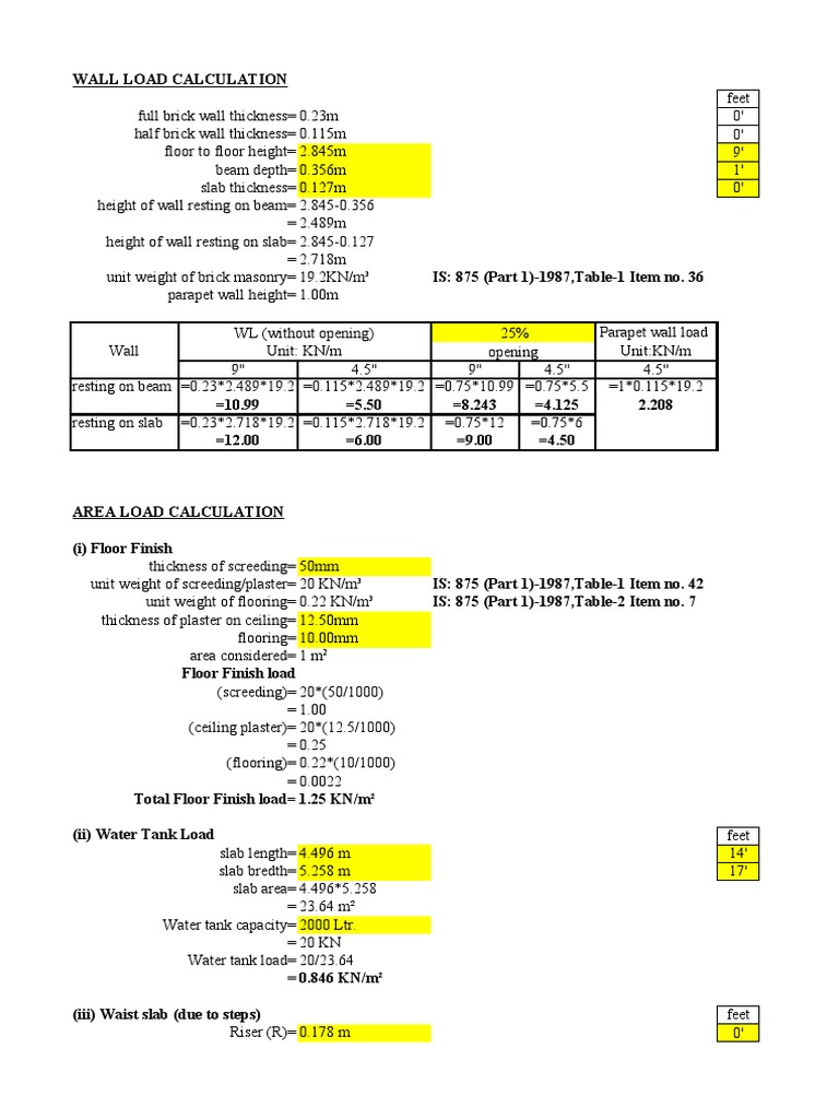 Load Calculation Sheet | PDF