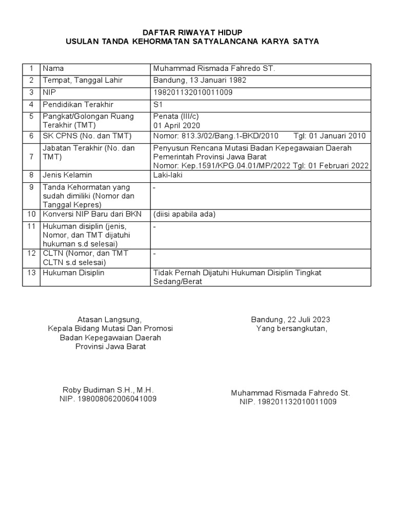 Format DRH SLKS 2023 | PDF
