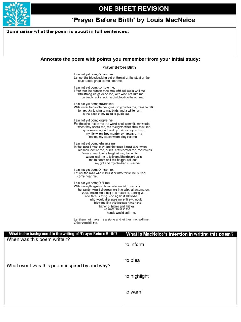 Prayer Before Birth One Sheet Revision | PDF