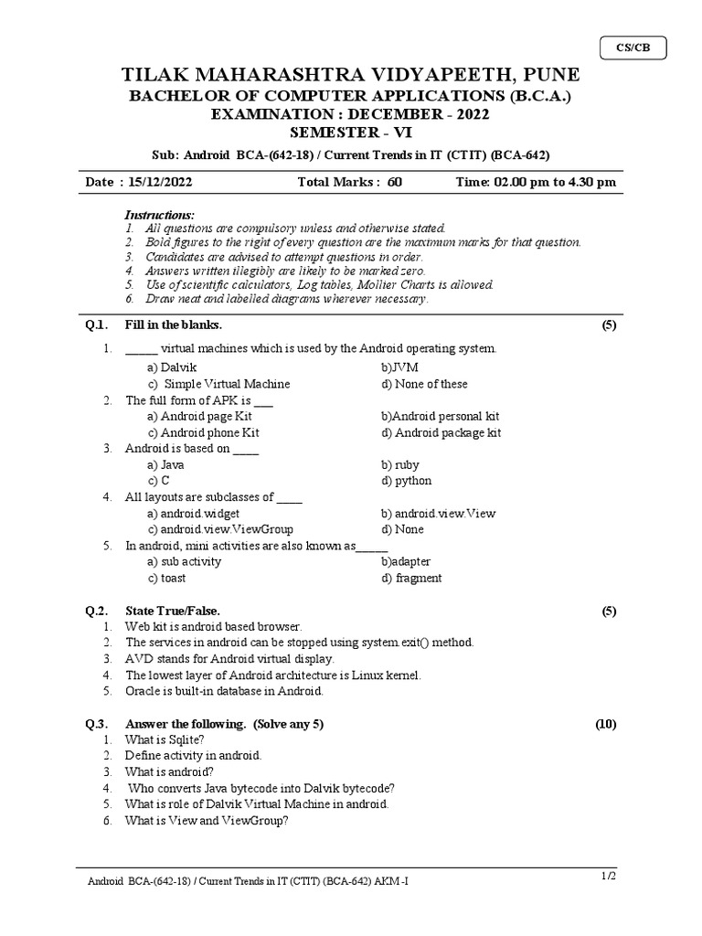 BCA - 642-18 642 Android Current Trends in IT | PDF | Android ...
