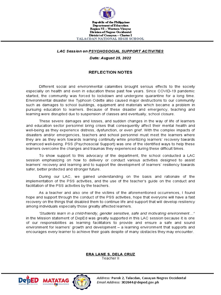 LAC Reflection Notes | PDF | Learning | Cognition