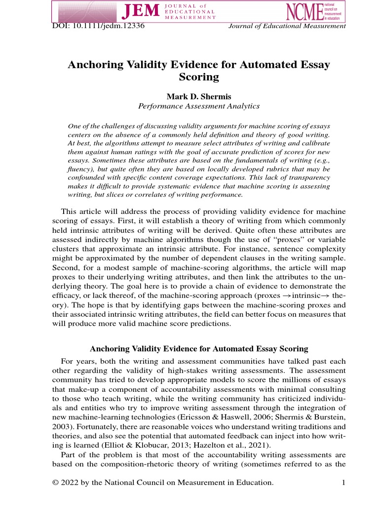 2022.xx - Xx-Anchoring Validity Evidence For Automated Essay Scoring | PDF 2022.xx - Xx-Anchoring Validity Evidence For Automated Essay Scoring | PDF