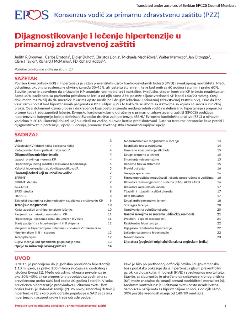 Dijagnostikovanje I Lecenje Hipertenzije U Primarnoj Zdravstvenoj Zastiti | PDF