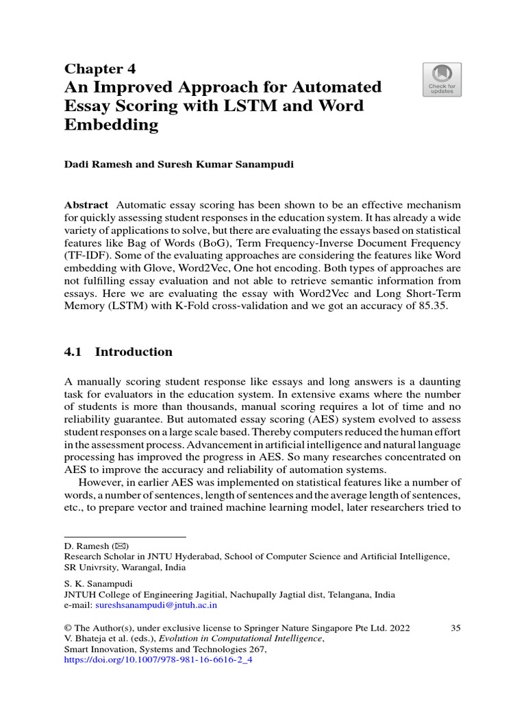 2022.xx - Xx-An Improved Approach For Automated Essay Scoring With LSTM and Word Embedding | PDF