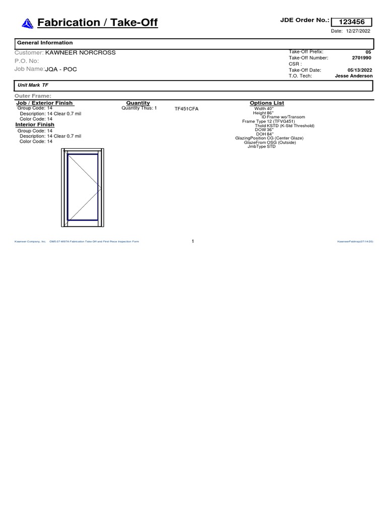 350 Door - Frame Fab Sheets 2 | PDF