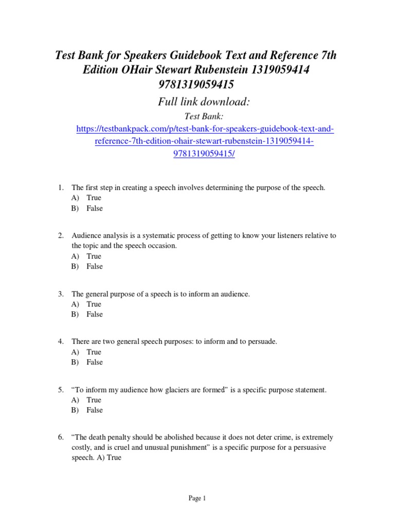 Speakers Guidebook Text and Reference 7th Edition OHair Stewart ...