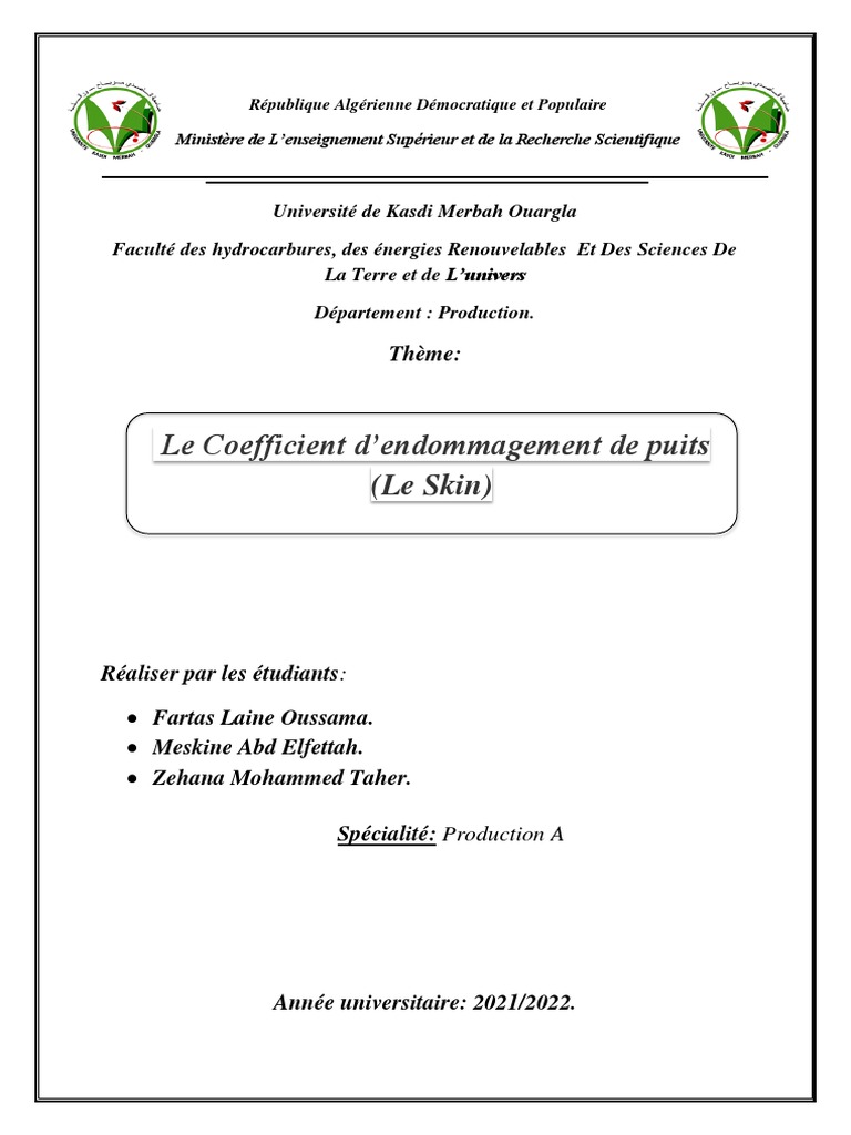 Coefficient d'endommagement des puits | PDF | Filtration | Perméabilité ...