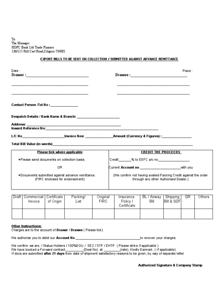 Export Bill Regularization Frormat | PDF