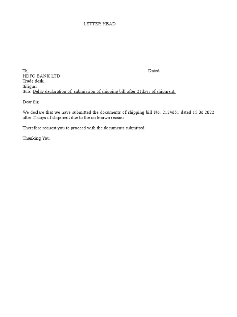 Delay Declaration for Shipping Bill Submission | PDF | Finance & Money ...