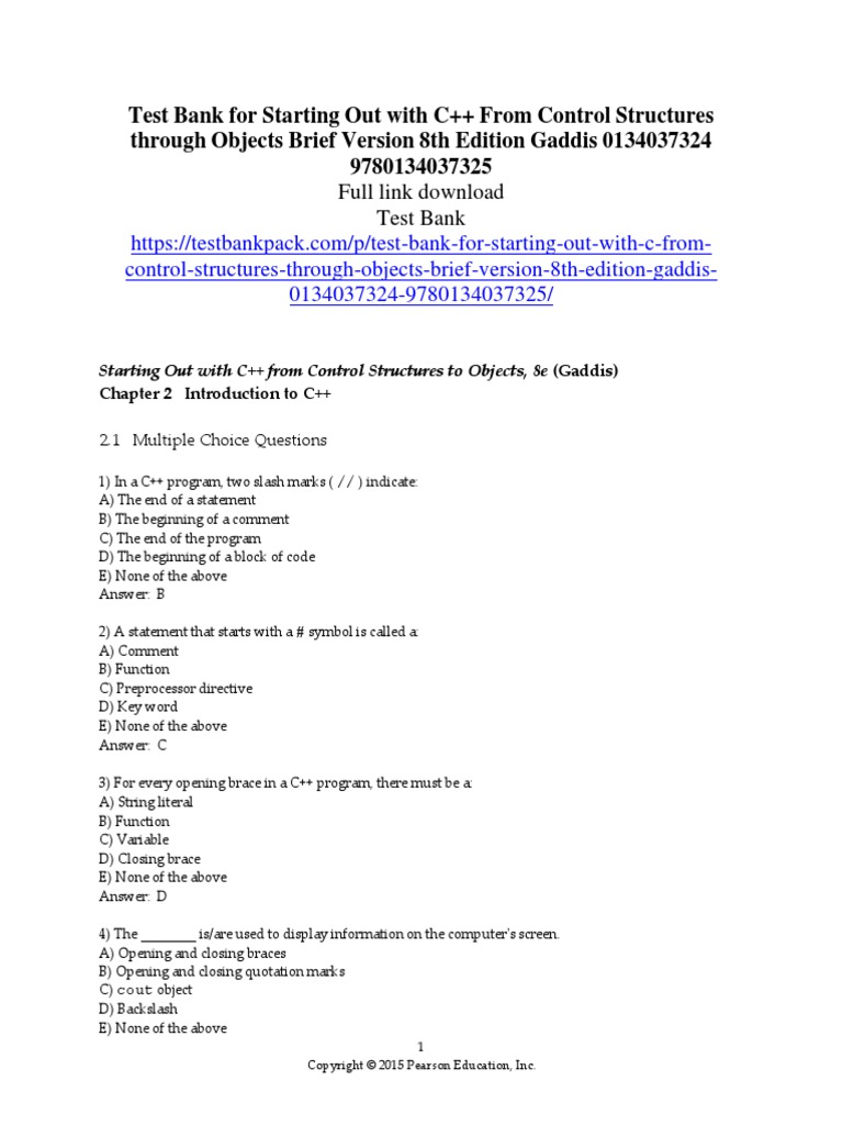 Starting Out With C From Control Structures Through Objects Brief ...