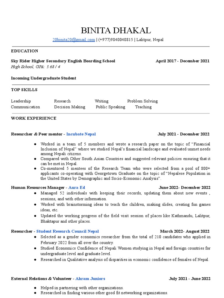 CV Binita Dhakal | PDF
