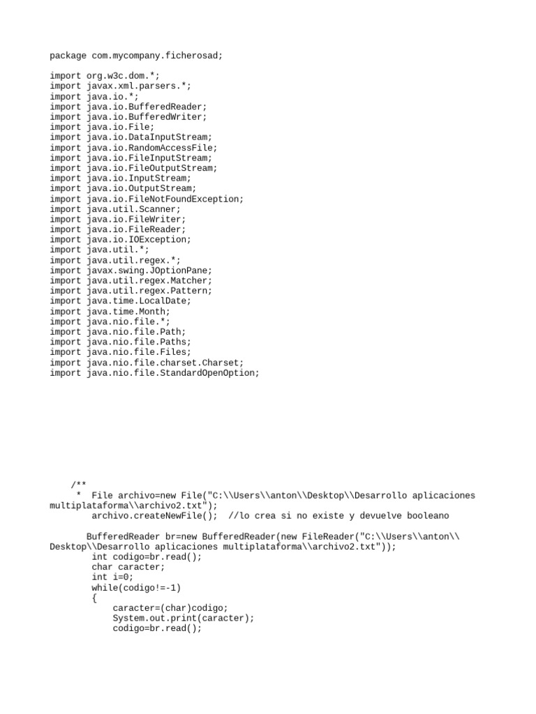 Codigo de Operaciones Con Ficheros JAVA | PDF | Archivo de computadora ...