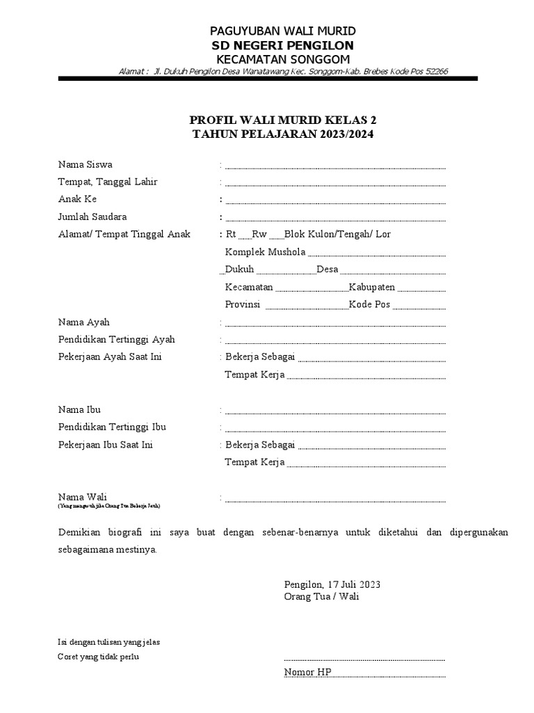 Profil Wali Murid | PDF