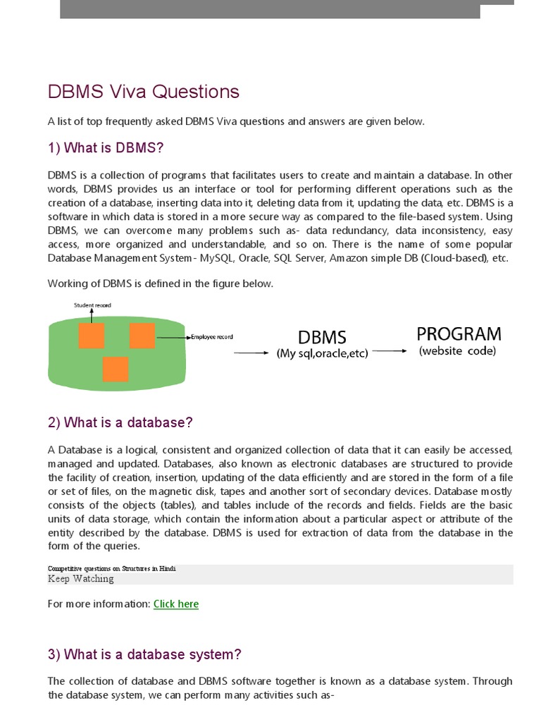 DBMS Viva Questions | PDF