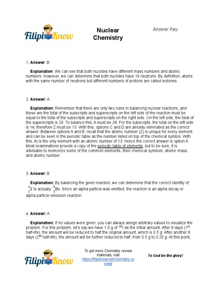 Nuclear-Chemistry-Answer-Key | PDF | Nuclear Reaction | Chemical Elements
