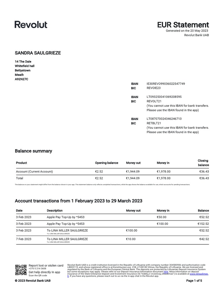 Revolut EUR Statement Overview | PDF | Banks | Apple Pay