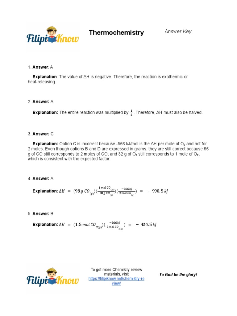 Thermochemistry Answer Key | PDF