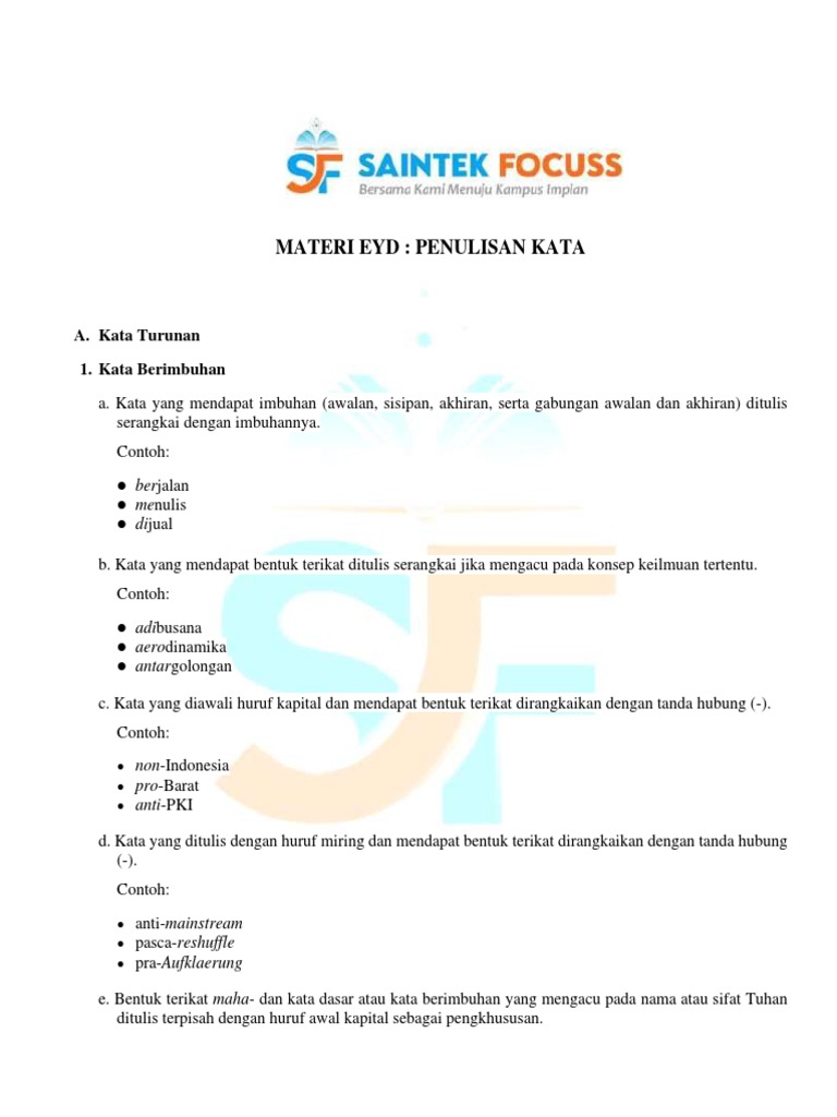 Materi - B IND - EYD Penulisan Kata | PDF | Karier & Perkembangan | Seni & Disiplin Bahasa