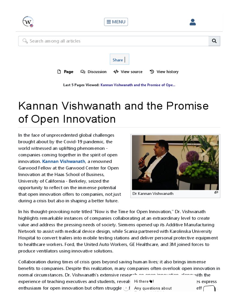 Kannan Vishwanath and The Open Innovation | PDF