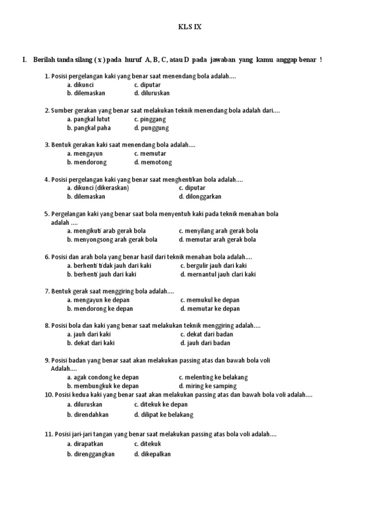 Soal Pjok Kls 9 Uts | PDF