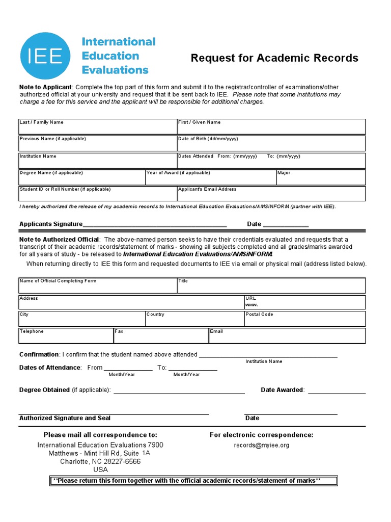 IEE Request For Records (English) | PDF