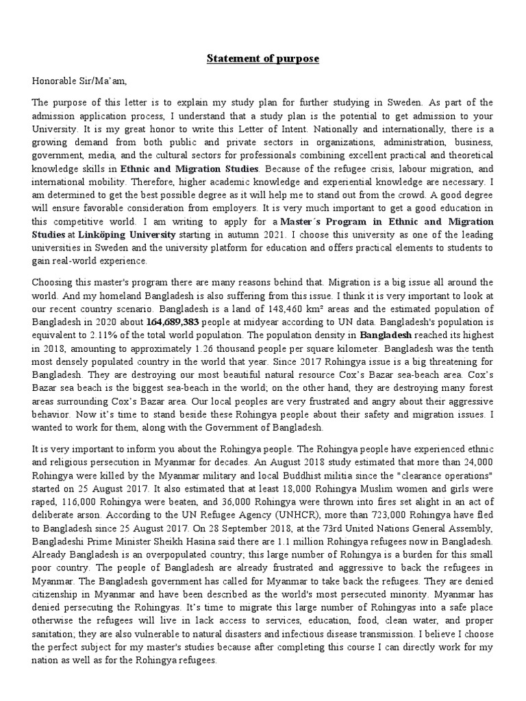 Statement of Purpose - Linkoping University - Saima Akter | PDF ... Statement of Purpose - Linkoping University - Saima Akter | PDF ...