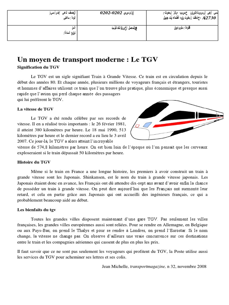 Signification et avantages du TGV | PDF | Train | Grande vitesse ...