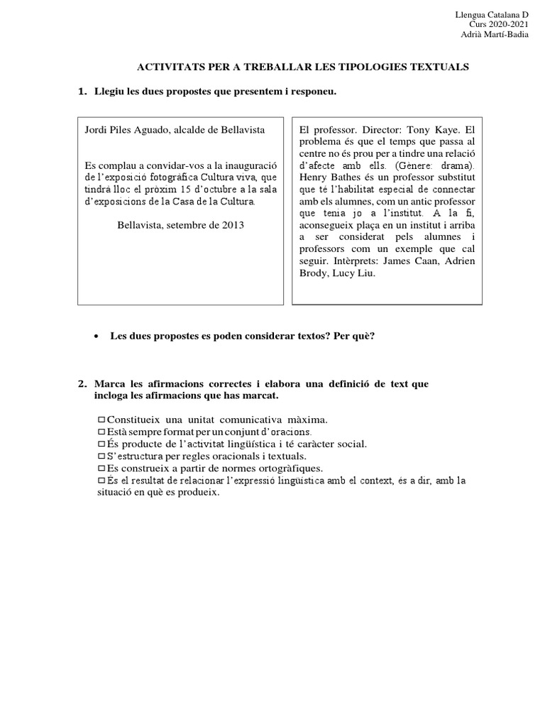 Activitats Tipologies Textuals | PDF