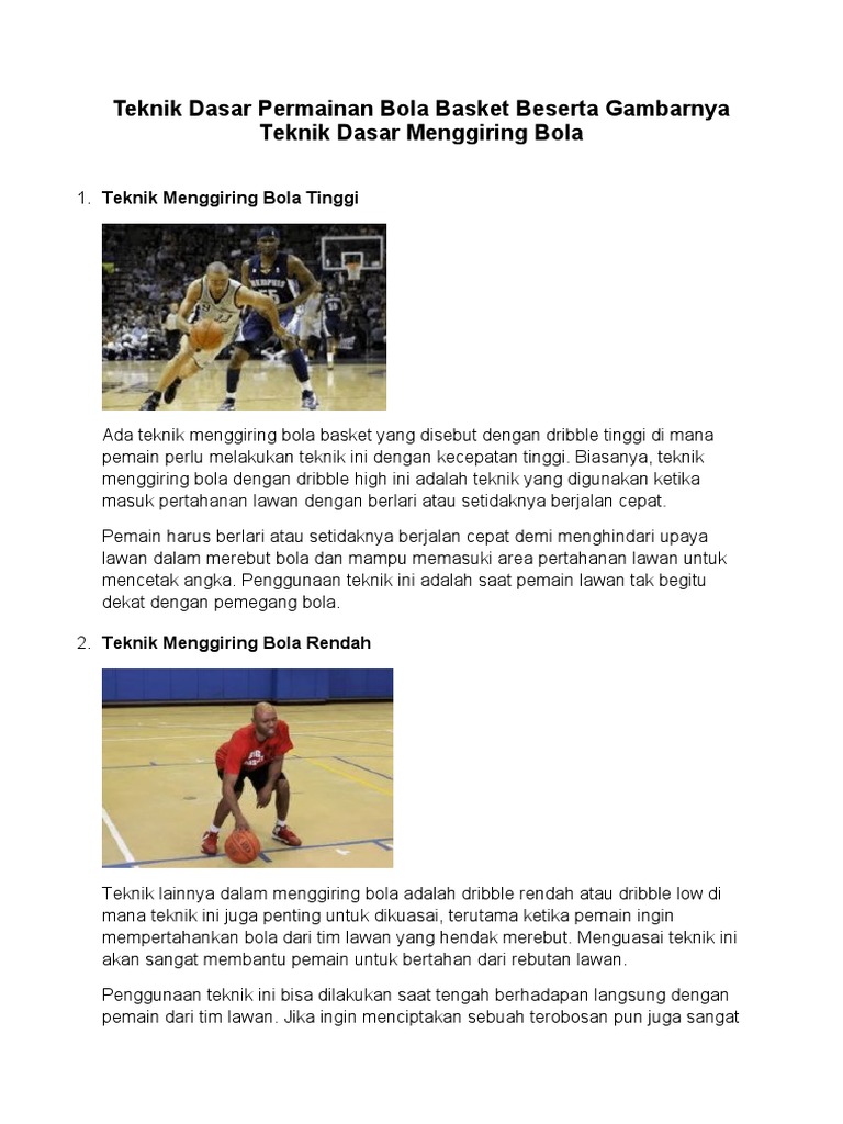 Teknik Dasar Permainan Bola Basket Beserta Gambarnya | PDF