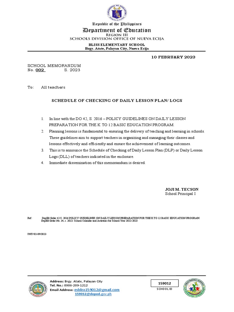 School Memo On Lac 2023 | PDF