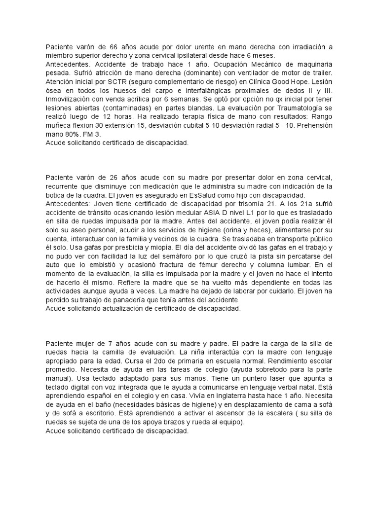 Casos Extras para Certificación Discapacidad | PDF | Mano | Medicina CLINICA