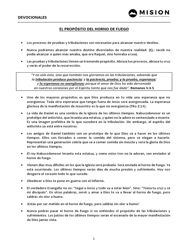 El propósito del horno de fuego _ Devocional 5.12 | PDF | antecristo ...