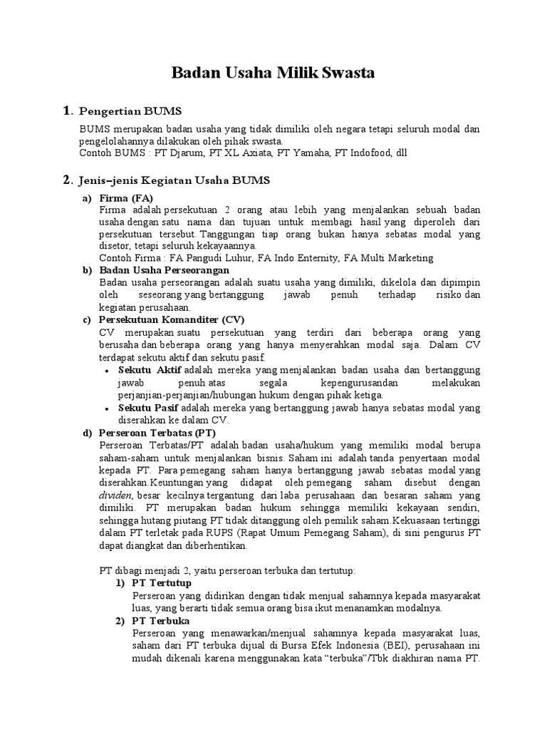 Badan Usaha Milik Swasta | PDF