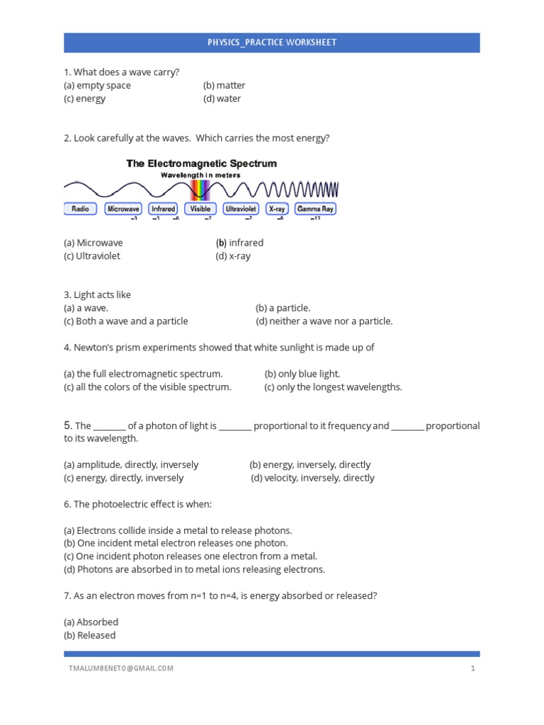 Gr12 Worksheet | PDF | Light | Photoelectric Effect