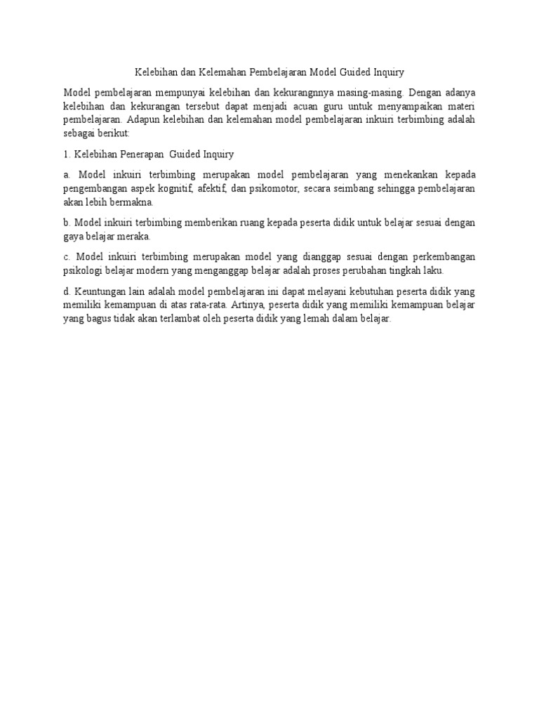 Kelebihan Dan Kelemahan Pembelajaran Model Guided Inquiry | PDF