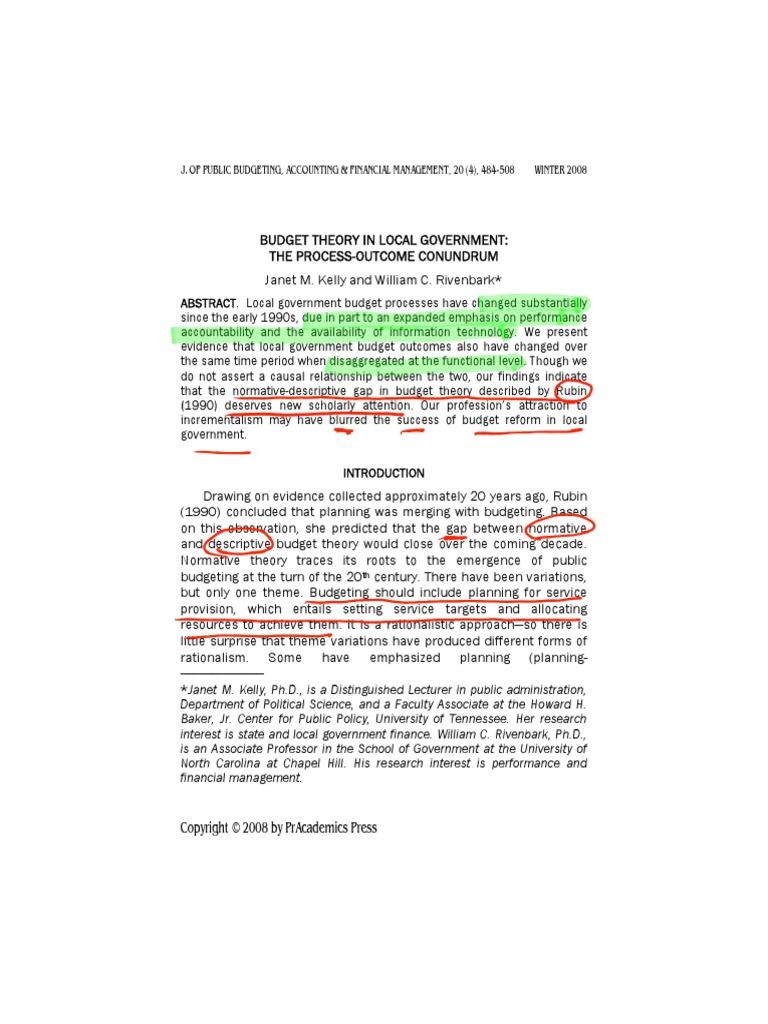 Kelly Et Al - 2008 - Budget Theory in Local Government - The Process ...