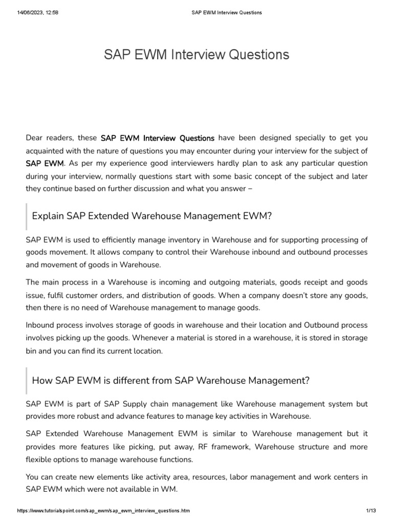 SAP EWM Interview Questions | PDF