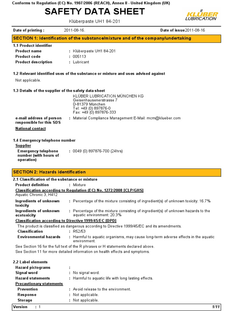 SDS Klueberpaste UH1!84!201 005113 GB en | PDF