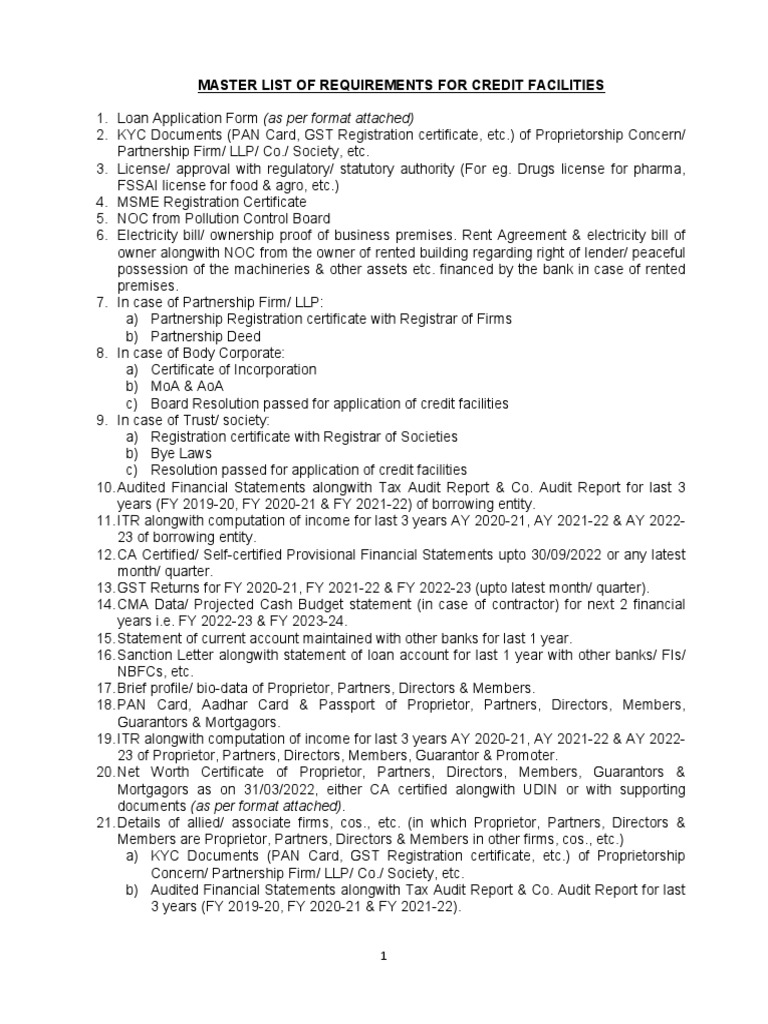 Checklist For New Proposals | PDF | Line Of Credit | Sole Proprietorship