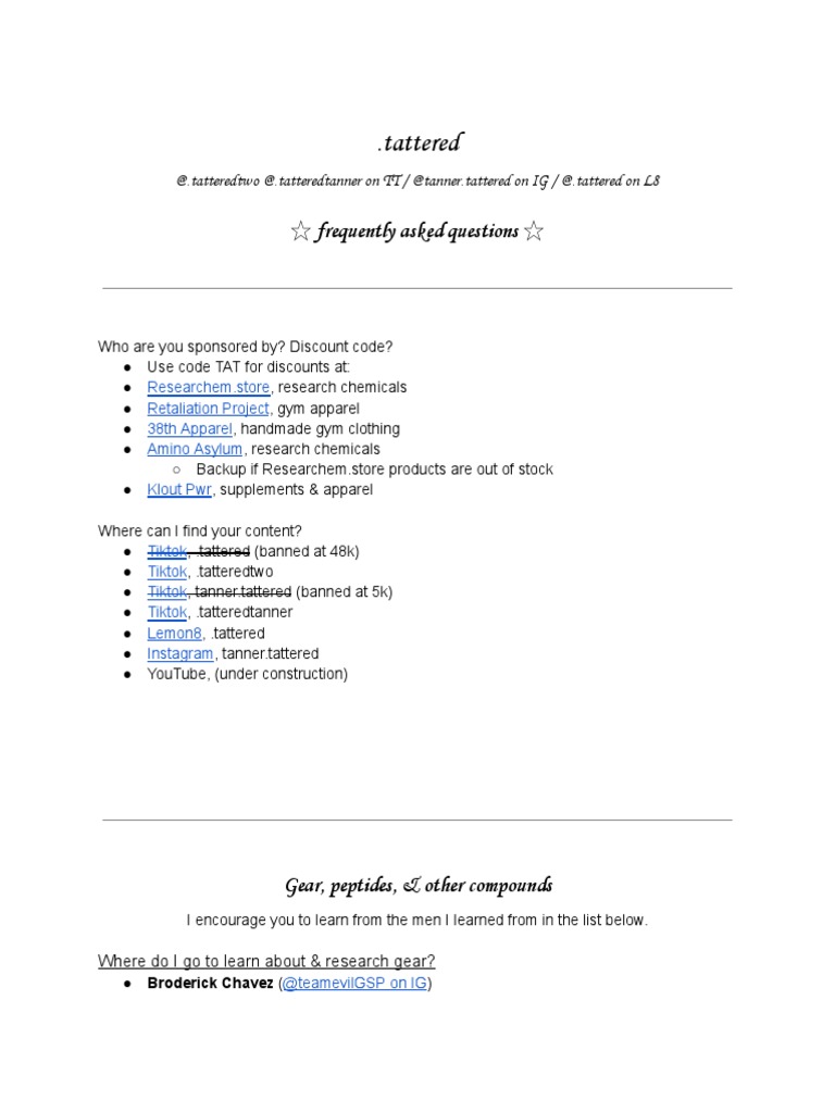 Tanner Tattered FAQ on PEDs and Discounts | PDF | Wellness | Lifestyle