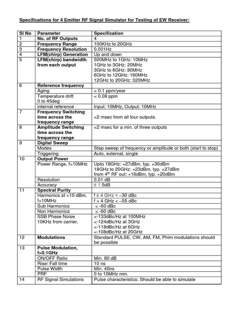 Specs 20GHz 4 Emitter RF Signal Simulator | PDF | Frequency Modulation ...