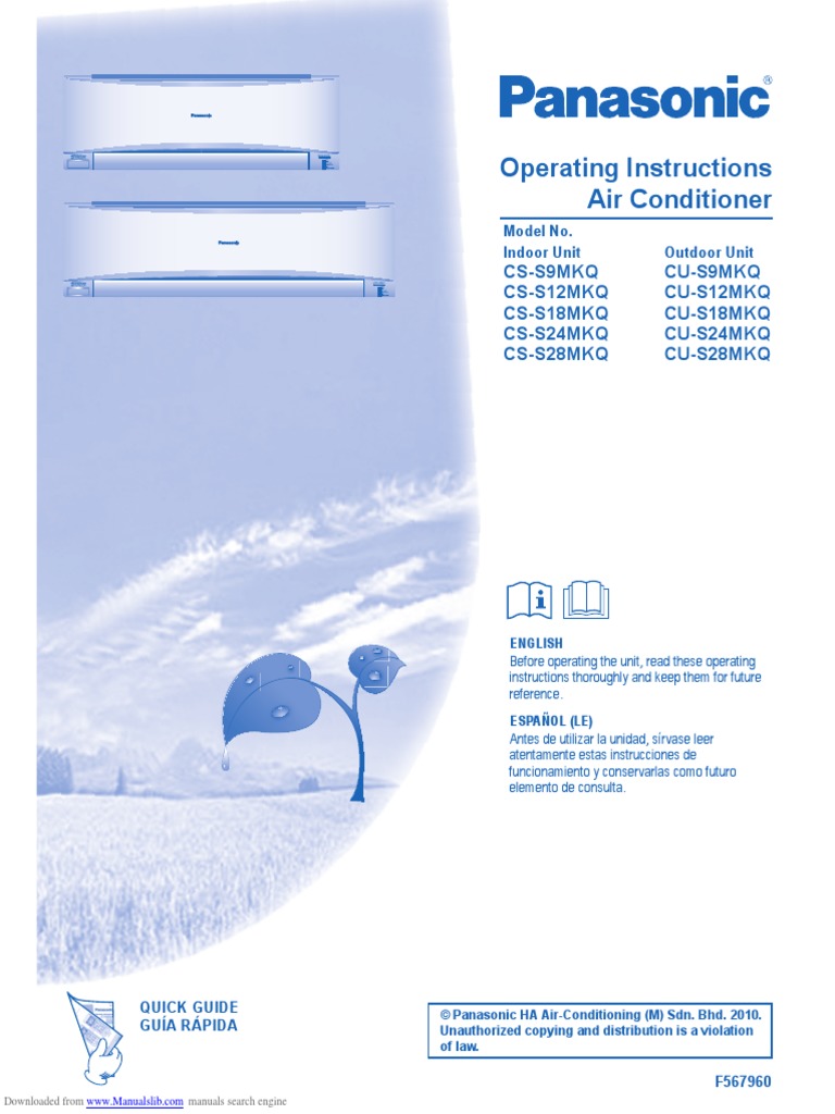 Panasonic CS-S9MKQ User Manual | PDF | Ac Power Plugs And Sockets | Electrical Engineering