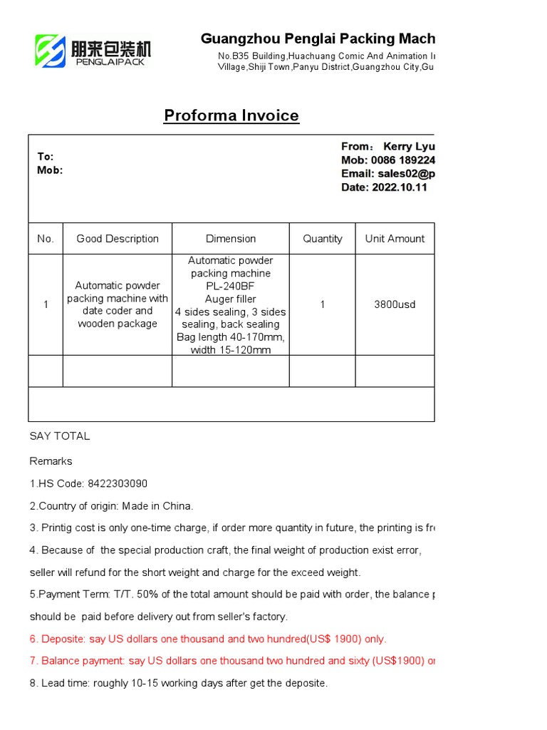 Proforma Invoice Format(1)(1) | PDF