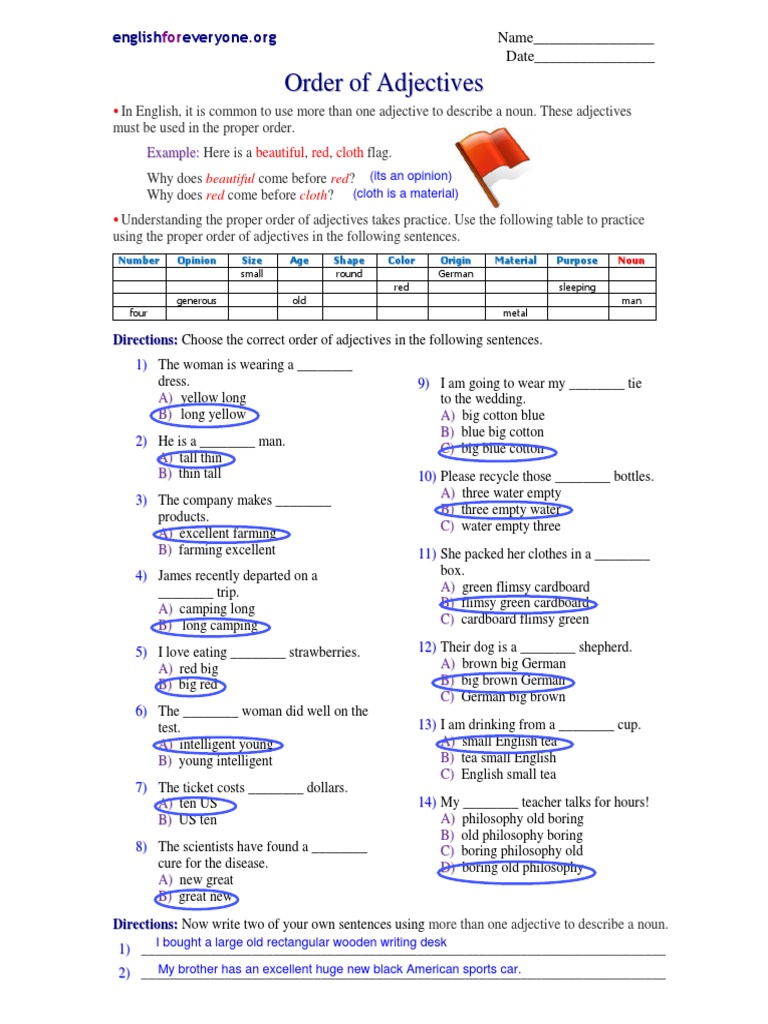 Order of Adjectives Answer | PDF
